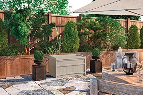 50 GALLON DECK STORAGE BOX OUTDOOR STORAGE BENCH FOR PATIO STORAGE WEATHER RESISTANT, WATERPROOF AND UV PROTECTED (Light Taupe)