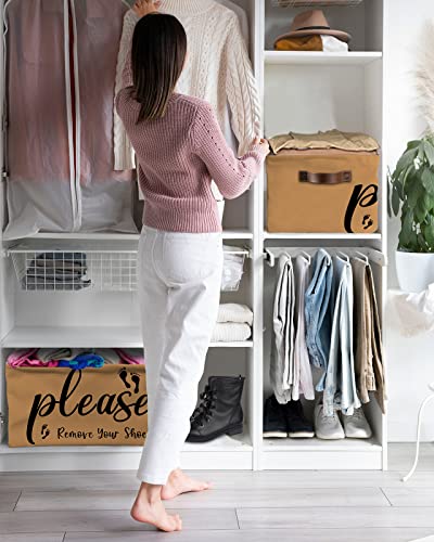 Please Remove Your Shoes Storage Basket Waterproof Cube Storage Bin Organizer with Handles, Farmhouse Brown Collapsible Storage Cubes Bins for Clothes Books Toys 15"x11"x9.5"