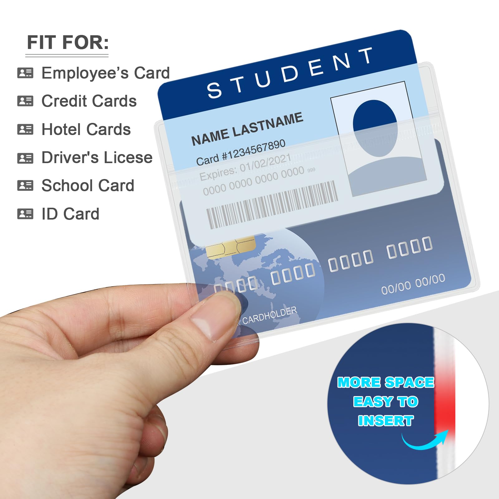 50 Packs Horizontal ID Badge Holder, Clear ID Card Holders for Badges and Name Badge Holders, Waterproof Plastic ID Badge Holder Horizontal for Teacher, Student, Nurse, Worker, Employee, Volunteer