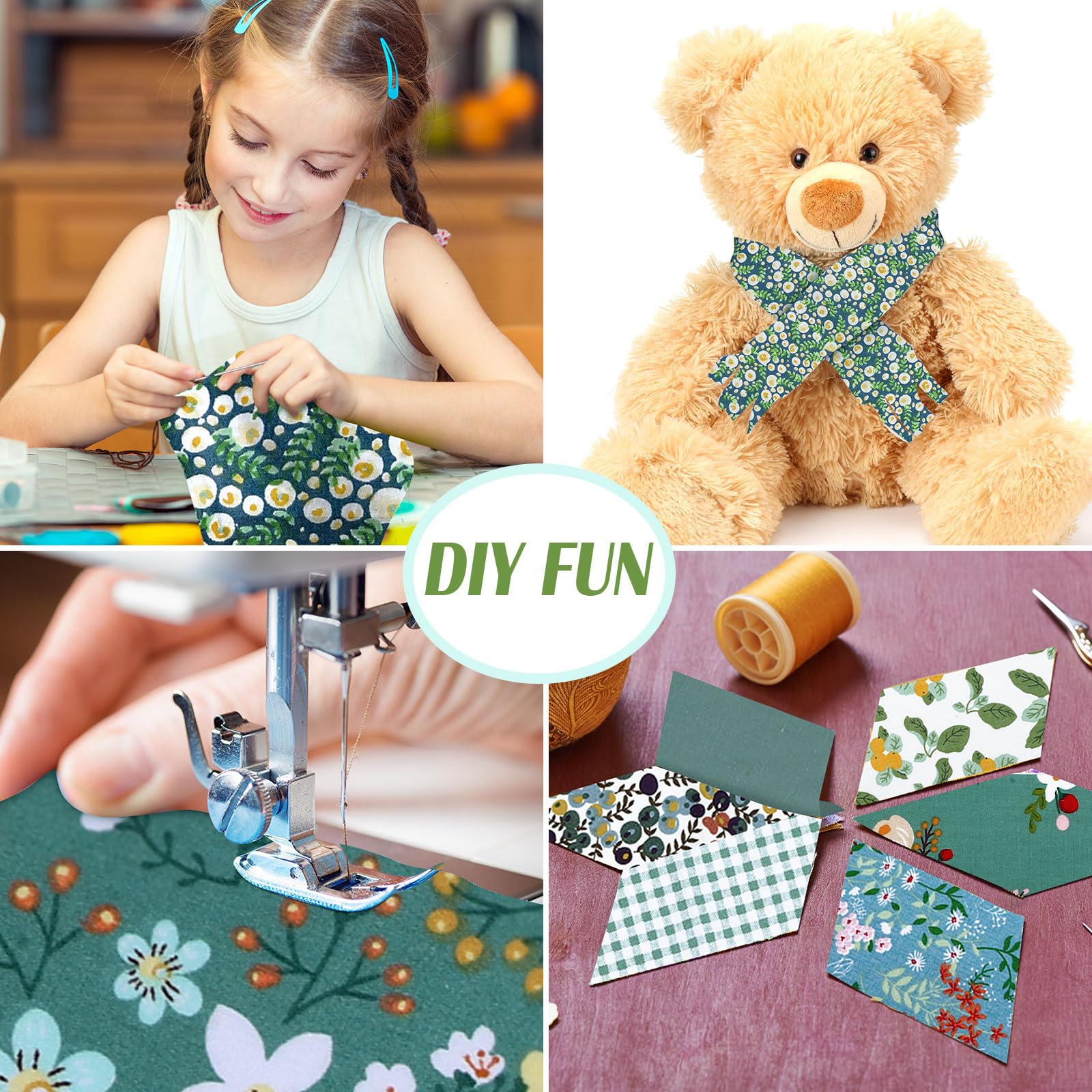 Kingdder 70 Pcs Floral Cotton Fabric Patchwork Roll 2.55 x 39.4 Inch Cotton Quilting Fabric Roll up Cotton Fabric Quilting Strips Precut Patchwork Roll for Craft Sewing DIY Crafts(Green Flower)