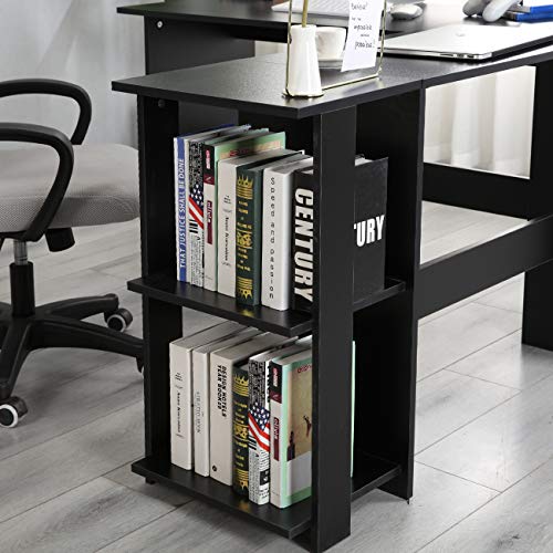 SogesHome Corner Desk L Shaped with Shelf Desk 51.2 x 51.2 inches Large Size Wood Computer Desk Home Office Desk L Desk, Black