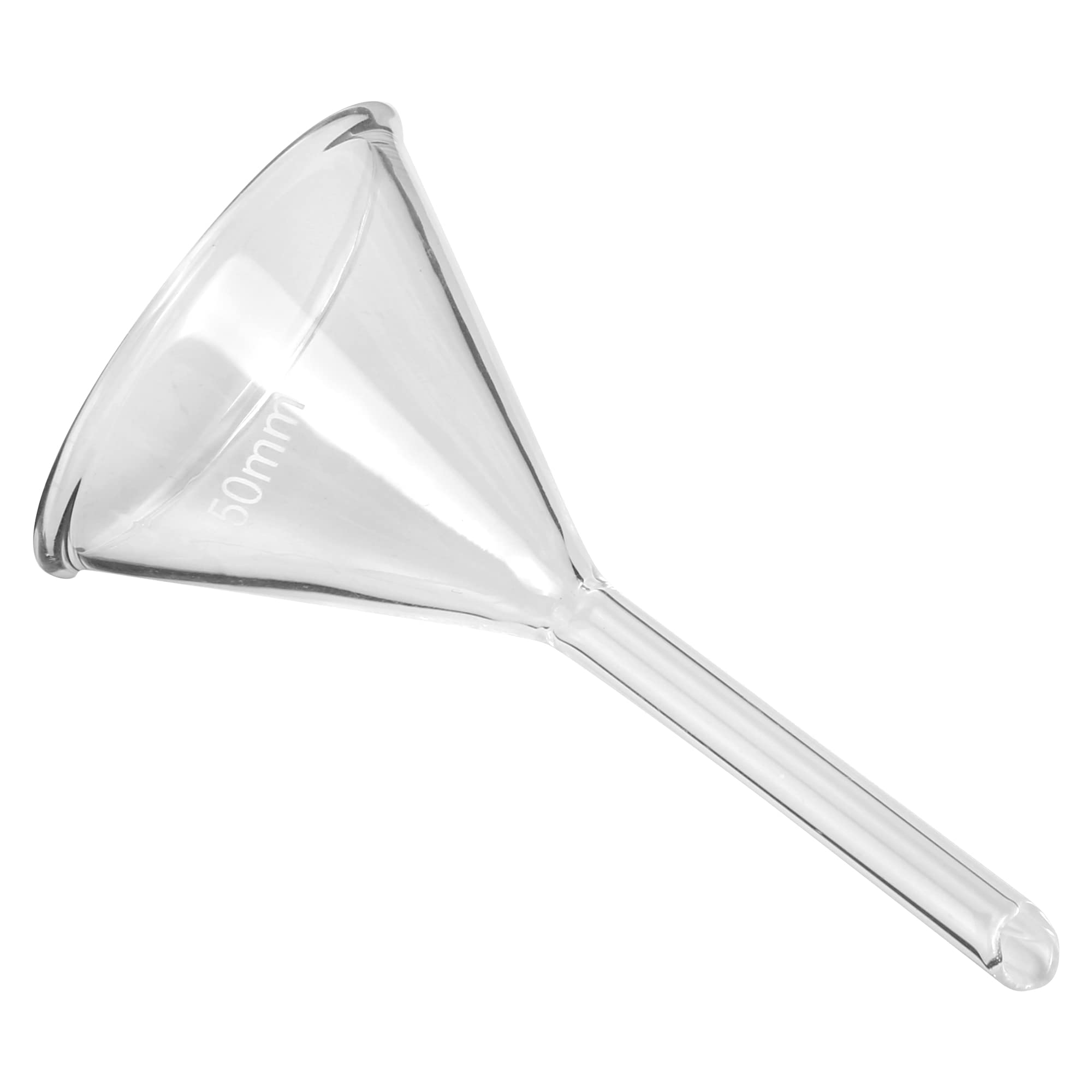50mm Glass Funnel, 2 Pack Heavy Wall Borosilicate Glass Funnel, 50mm Stem Length – Premium Chemistry Reusable Funnel for Laboratories