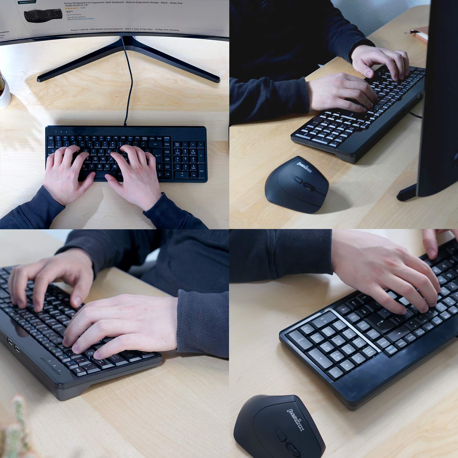 Perixx PERIBOARD-220H US, Wired Compact USB Keyboard with 2 Hubs - Build-in Numeric Keypad - Black - US English Layout, (11506)
