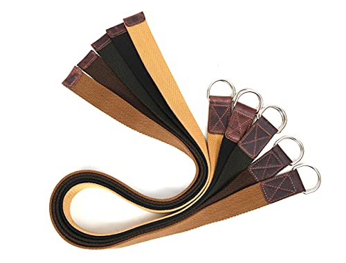 Aaron Leather Goods Canvas Belt with D-ring for men & women 1 or 3 pcs Black Brown Green (Walnut, Medium (34"-38" Waist))