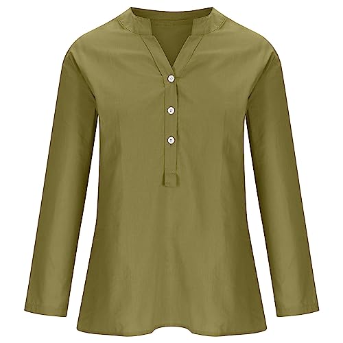 BLNVKOP Womens Long Sleeve Button Down Cotton Linen Shirt Blouse Loose Fit Blouse Tunic Tops