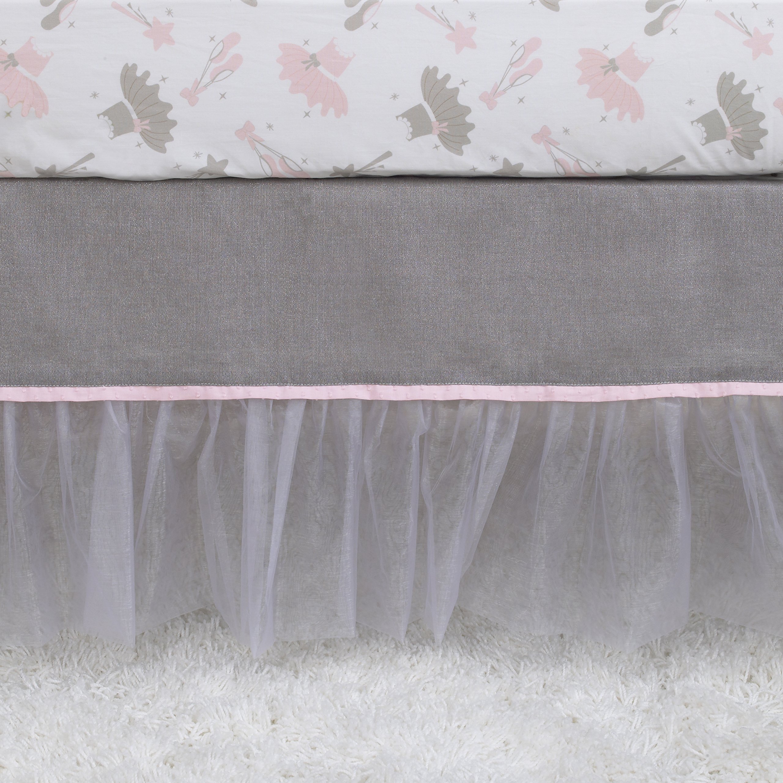 NoJo Ballerina Bows 4 Piece Nursery Crib Bedding Set, Pink/Silver/White