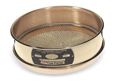 Cole-Parmer Testing Sieve, 8" OD Brass Frame/Brass Wire, Full Height, No. 200
