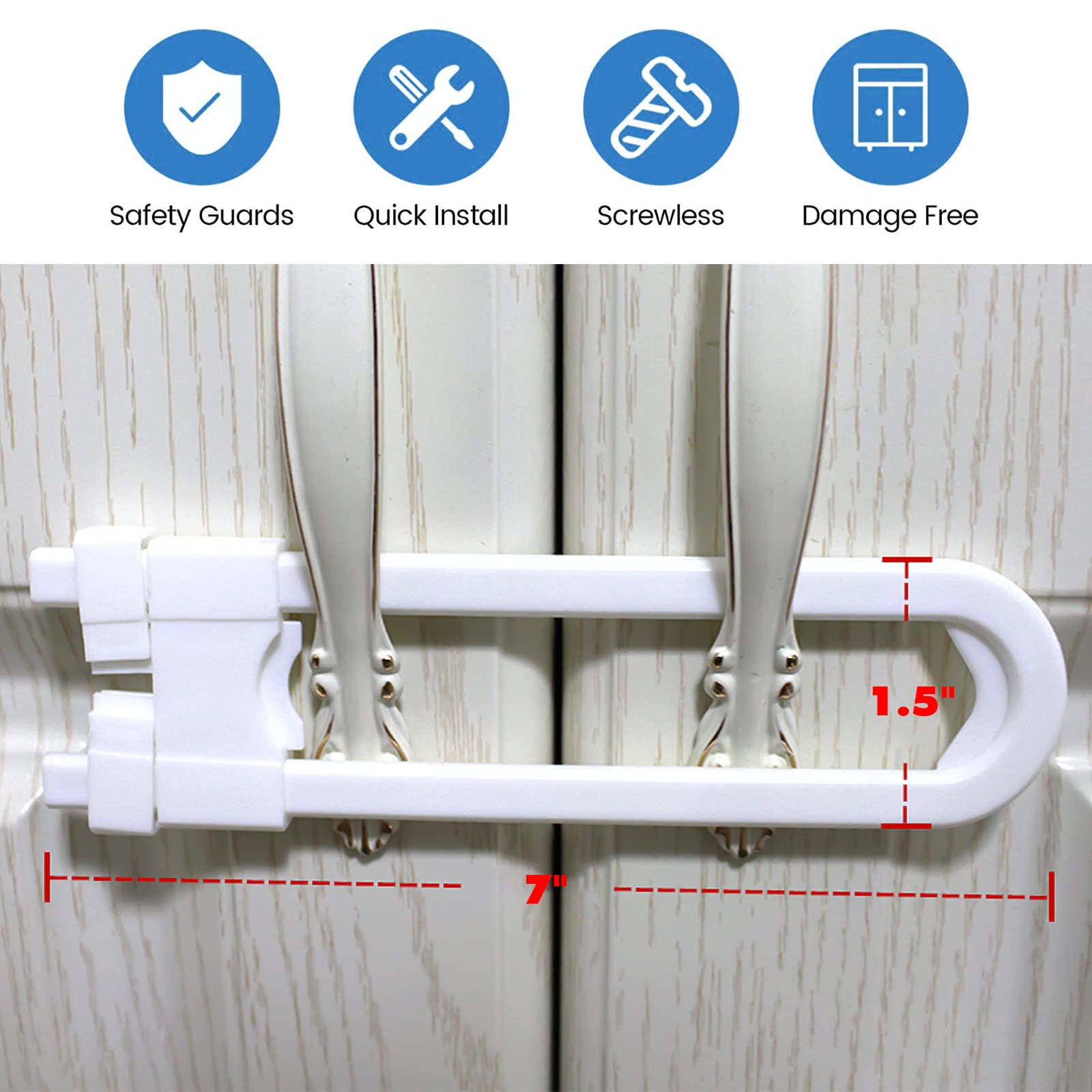 8 PCS Sliding Cabinet Locks, Tinabless Baby Proofing Cabinet Locks, Child U-Shaped Proofing Cabinet with Adjustable Safety Child Lock, Childproof Latch for Knob Handle on Kitchen Storage Door Cupboard