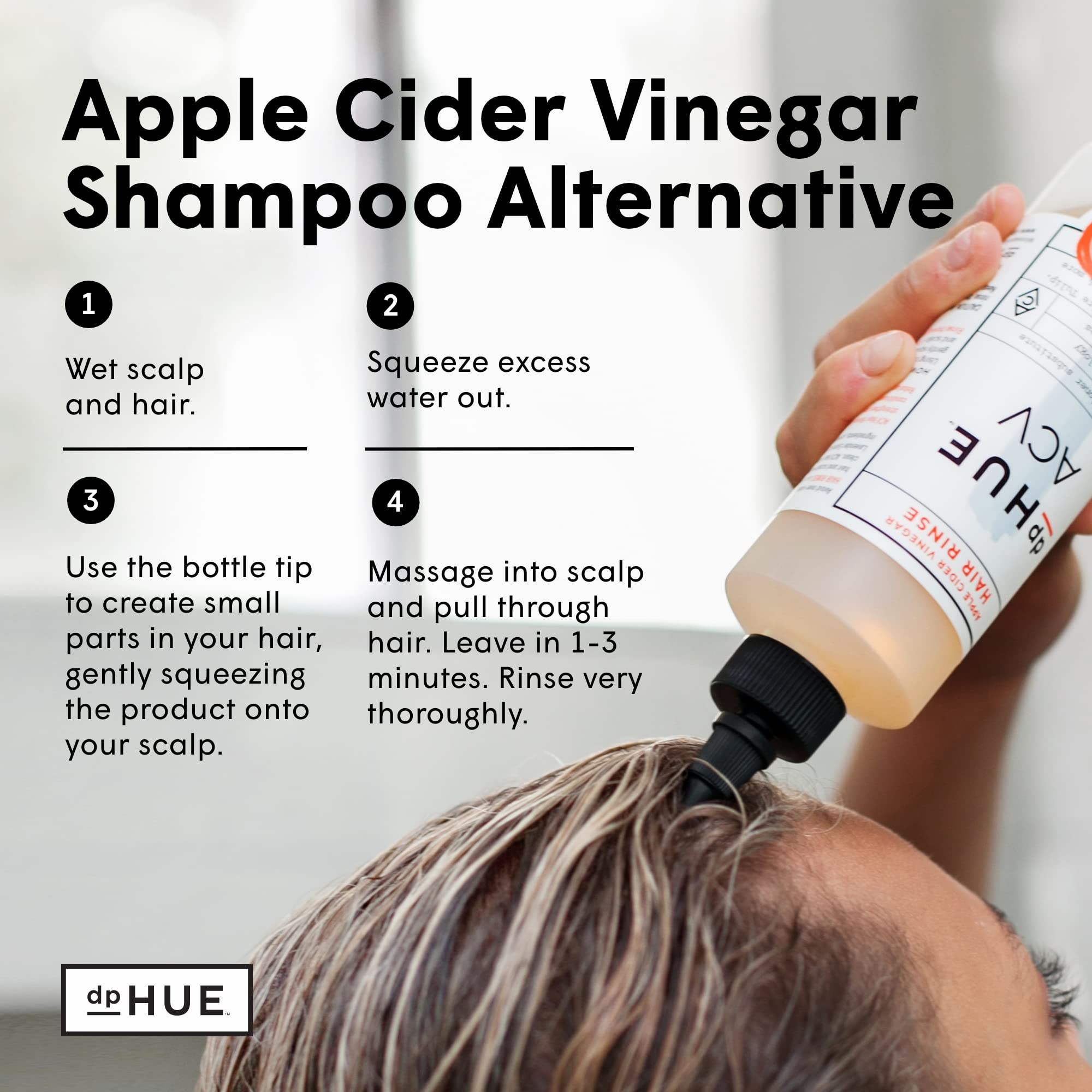 dpHUE Apple Cider Vinegar Hair Rinse, 8.5 oz - Shampoo Alternative & Scalp Cleanser - Removes Buildup & Protects Natural Hair Oils