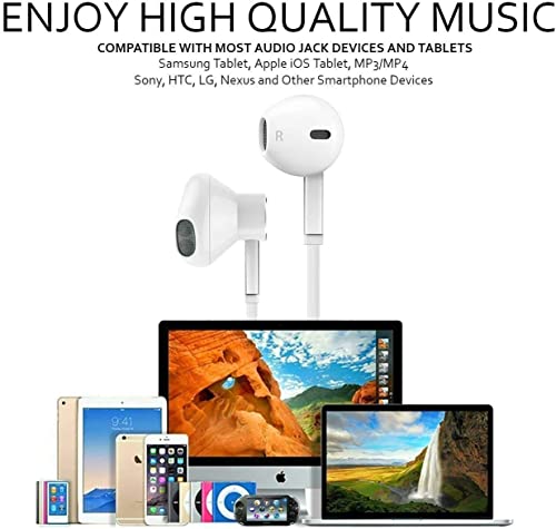 ARC Wired Earbuds in-Ear Headphones, Earphones with Microphone, Slide Volume Control Noise Isolation Ear Buds Ear Tips, 3.5mm Jack for iPhone, iPad, Samsung, Computer, Laptop, Gaming, Sports - White