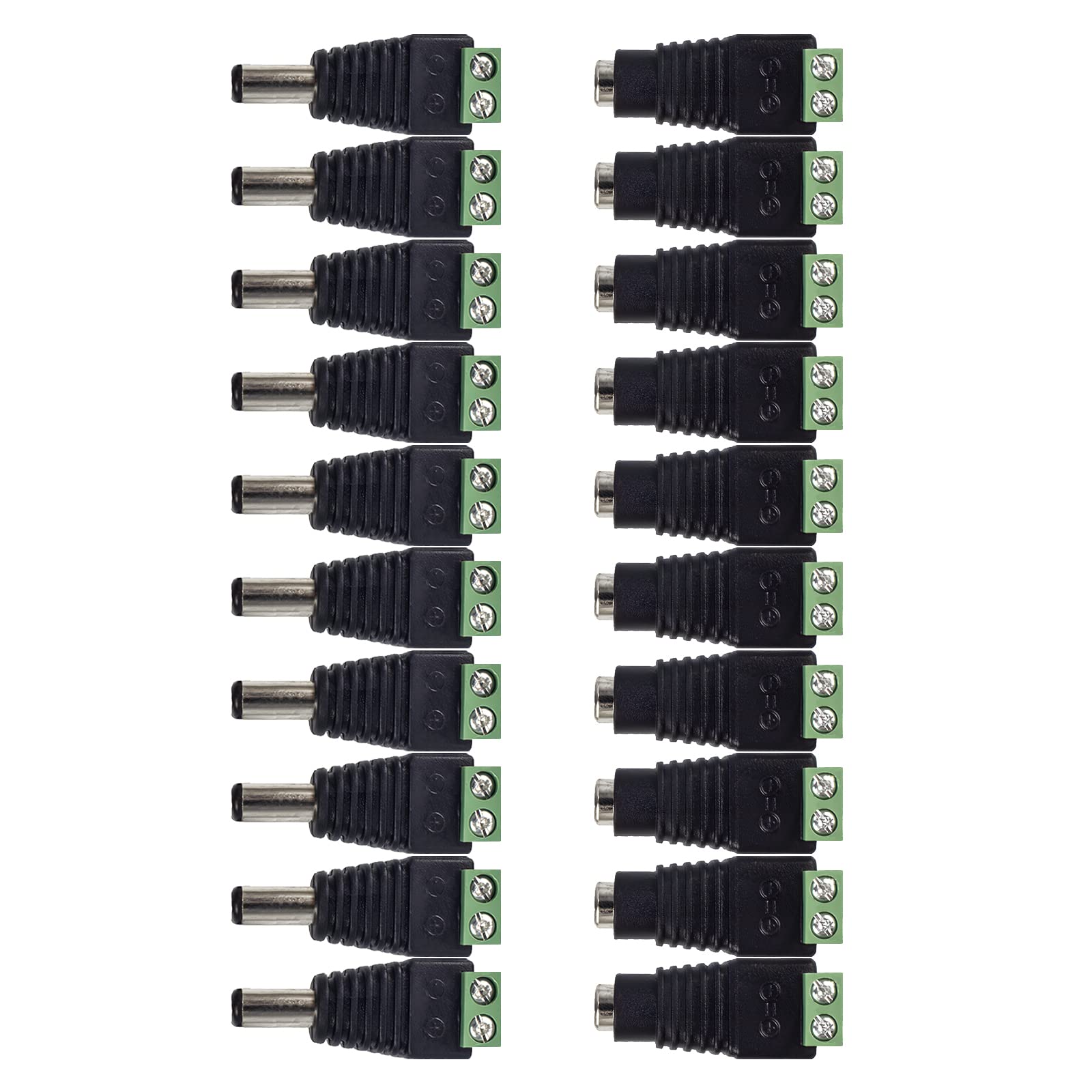 CENTROPOWER 10 Pairs 12V 5A DC Power Plug Connector 5.5mm x 2.1mm, (10 x Male and 10 x Female) Power Jack for Led Strip CCTV Security Camera Cable Wire Ends Barrel Adapter