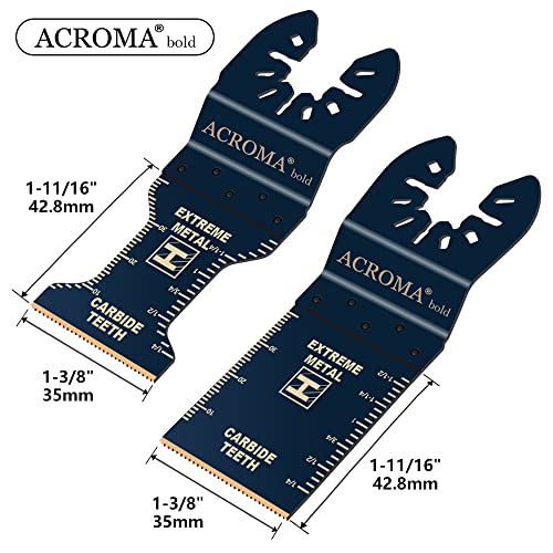 Acroma 5-Piece Carbide Tooth Oscillating Multitool Blades, Superb 0.04” (1.0mm) Thickness, Built for Hardened Materials - Thick Metal, Stainless Steel etc. BMT50005