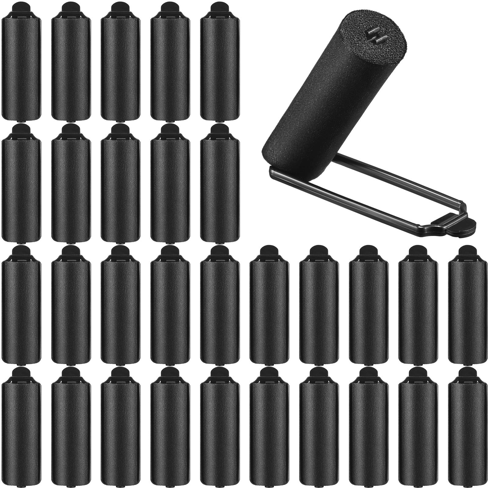 WILLBOND 40 Pieces Sponge Hair Rollers Satin Rollers for Black Hair Soft Hair Curler Flexible Styling Curlers Wave Curlers for Hairdressing Hair Styling (0.8 Inch, Black)