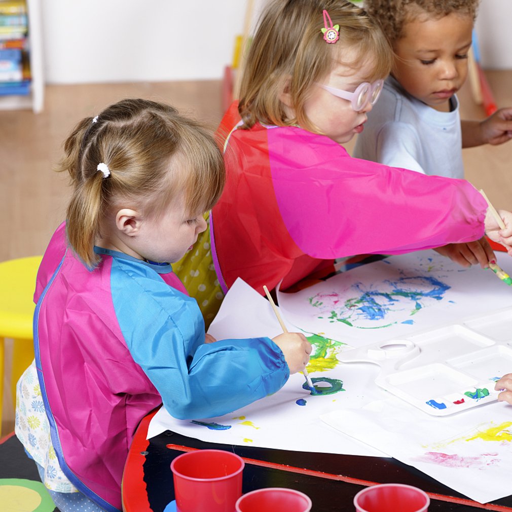 BAHABY Kids Art Smocks 4 Pack Painting Apron Waterproof Artist Smock with Long Sleeve and 3 Pockets for Age 3-8 Years