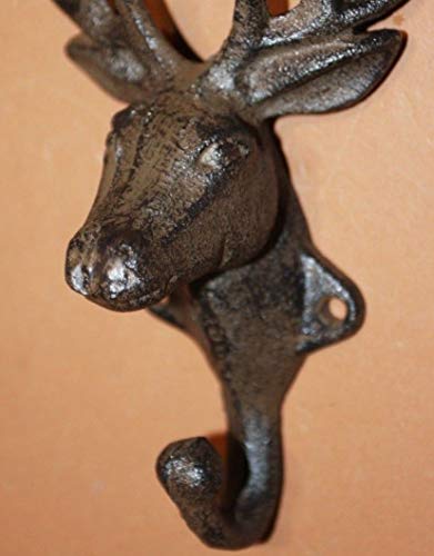 Southern Metal Wall Mounted Deer Head Antler Coat Hat Rack Wall Hooks, Solid Cast Iron Bundle of 5