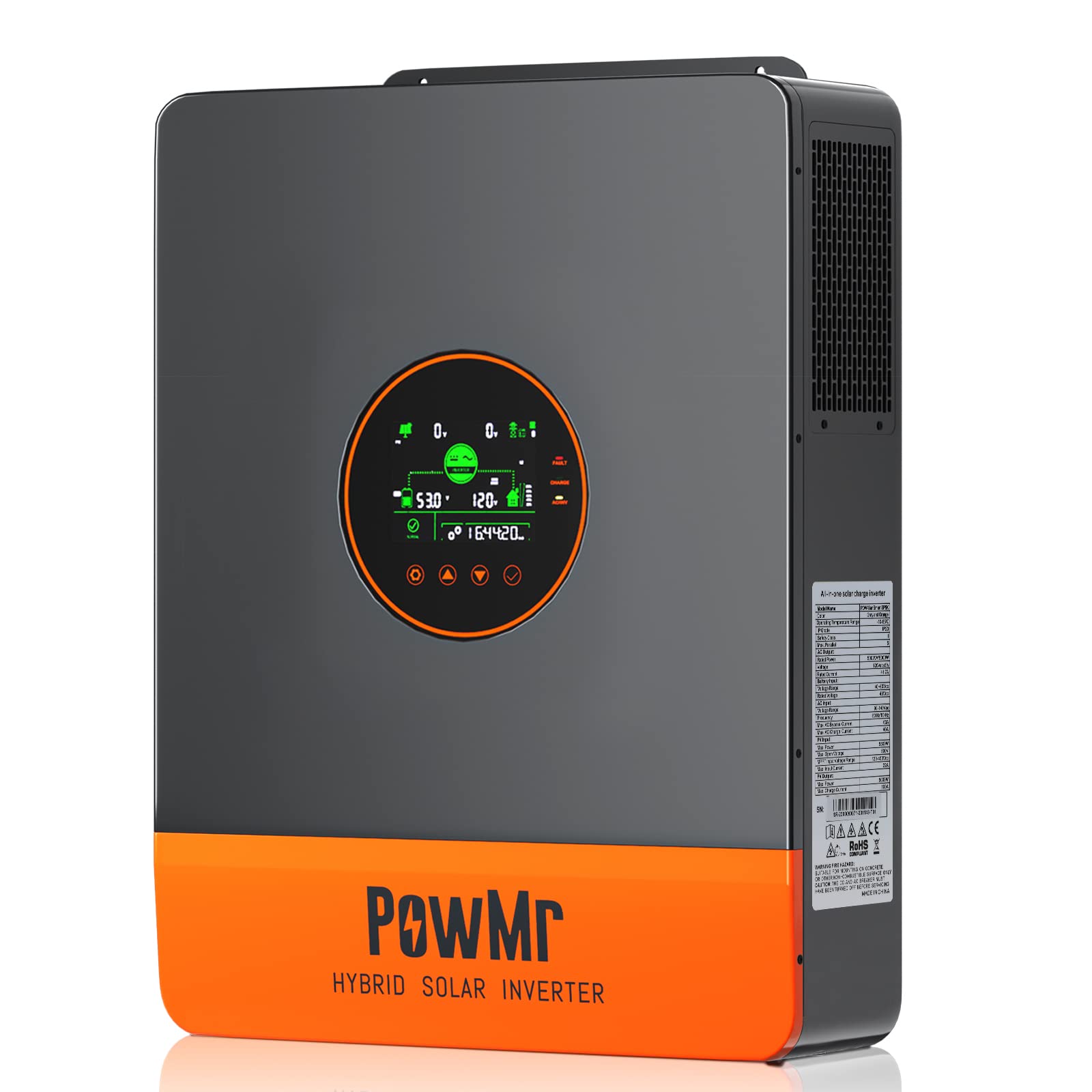 5000W 48V Off-Grid Solar Inverter 110V/120V/240V Split Phase Pure Sine Wave Power Inverter with 100A MPPT Controller Hybrid Inverter, Max.PV Input 5500W, 500VDC, Support Parallel 6 inverters