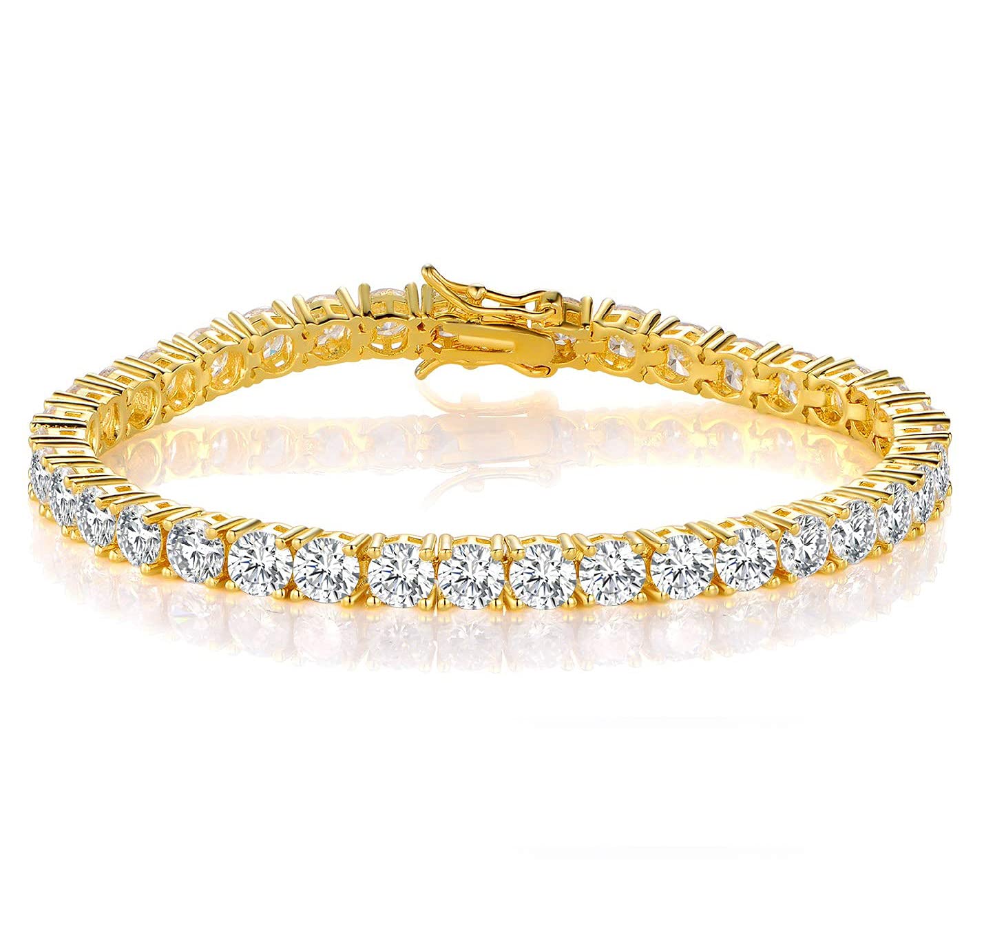 Gemsme 18K Yellow Gold Plated 4.0mm Cubic Zirconia Classic Tennis Bracelet 7.0 Inch