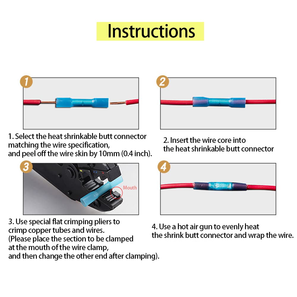 50PCS Heat Shrink Butt Connectors, Yellow 12-10 AWG Waterproof Crimp Terminals Wire Splice Connectors, Electrical Connectors, Butt Splice for Marine, Cable, Wiring