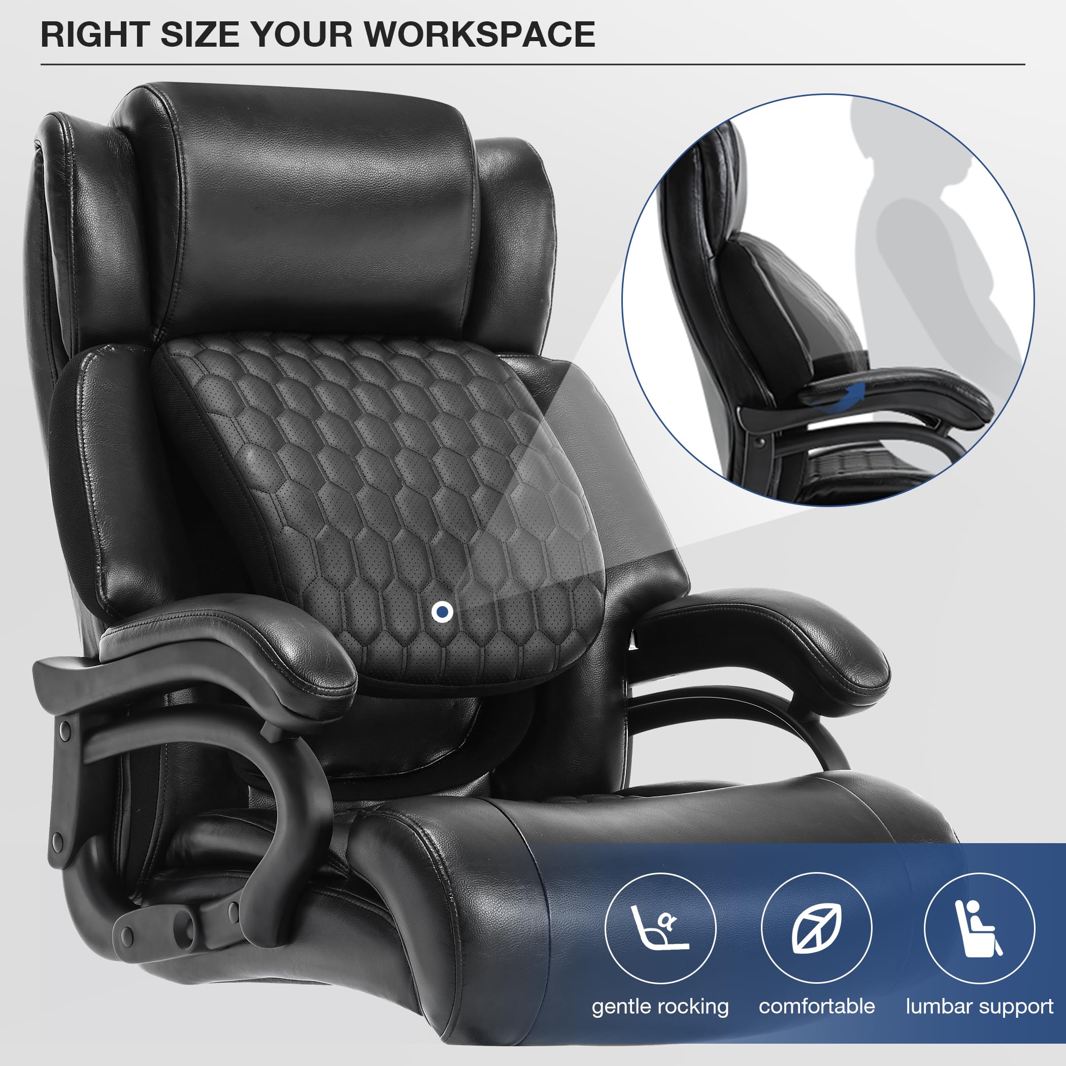 500lbs Big and Tall Office Chair Click2 Lumbar Support Ergonomic Executive Office Chair for Heavy People Wide Seat Home Office Desk Chair with Quiet Rubber Wheels Heavy Duty Metal Base Computer Chair