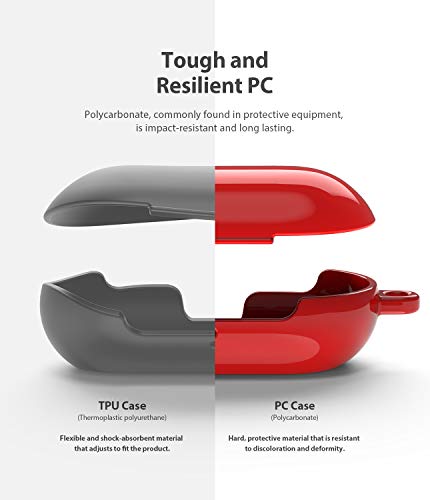 Ringke Case Designed for Galaxy Buds Plus (2020) and Galaxy Buds (2019) Hard PC Case Cover Accessory Upgraded Version with Carabiner - Glossy Red