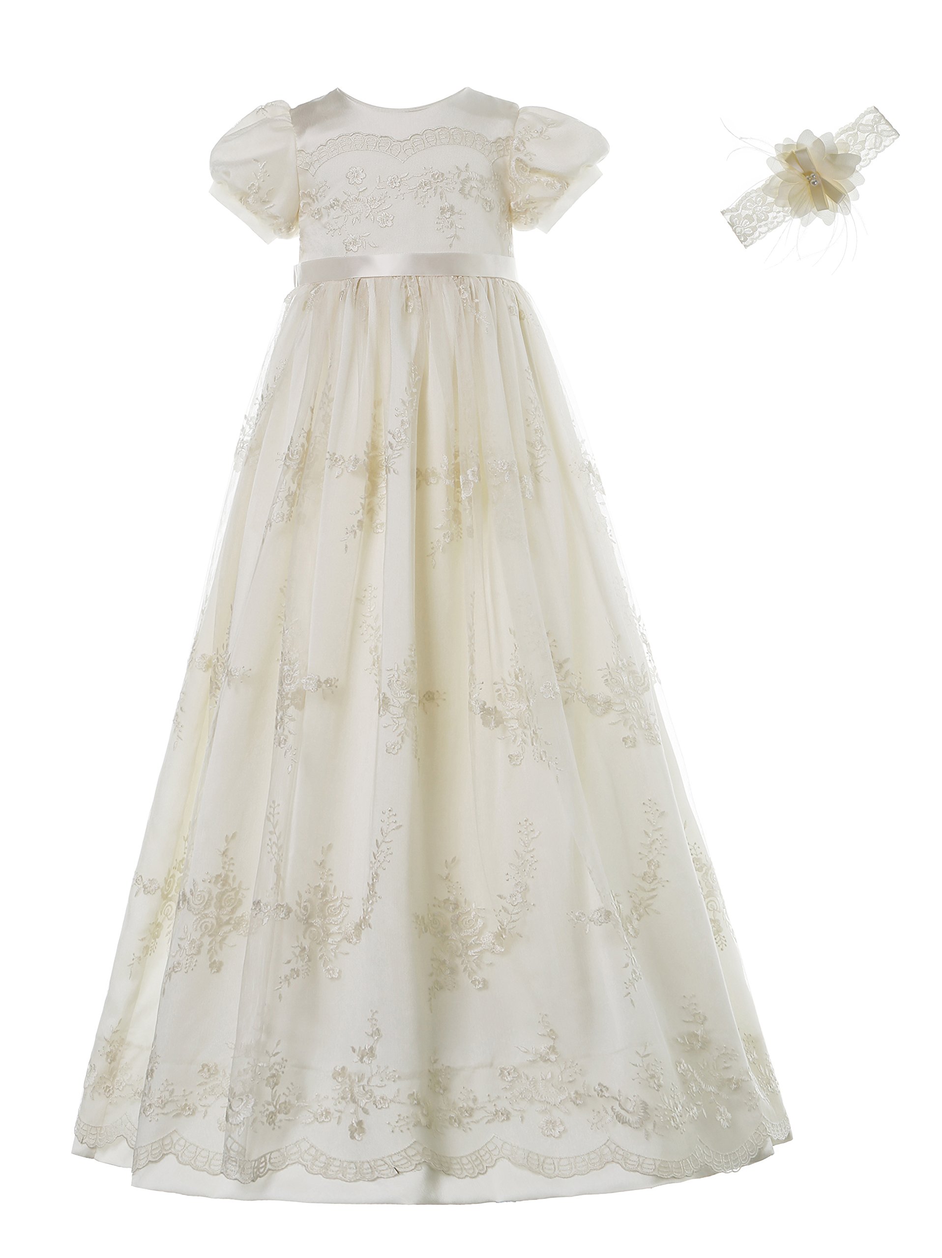 NIMBLE Baby Girls Newborn Christening Embroidered, Champange, Size 6-9 Months