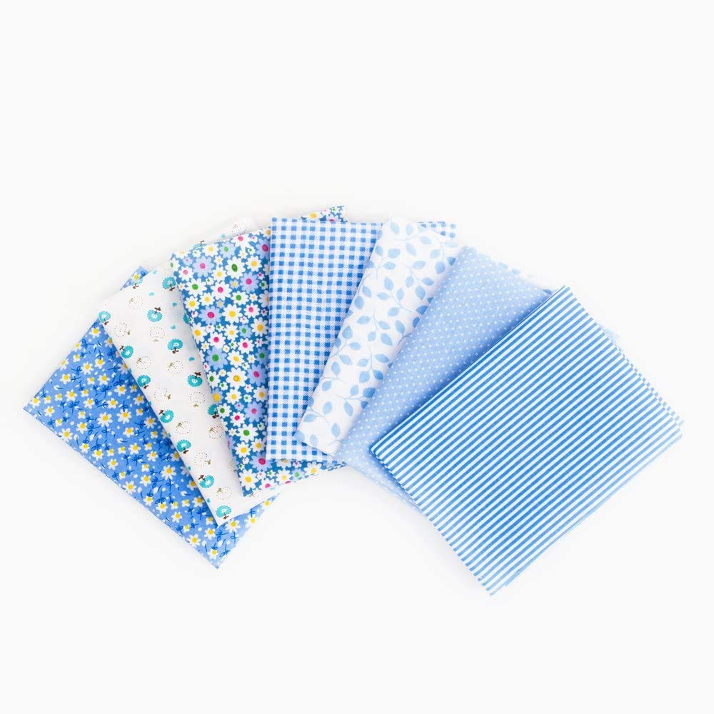 7Pcs Assorted Fat Quarter Bundle Quilt Quilting Cotton Fabric Sewing DIY Set (Blue)