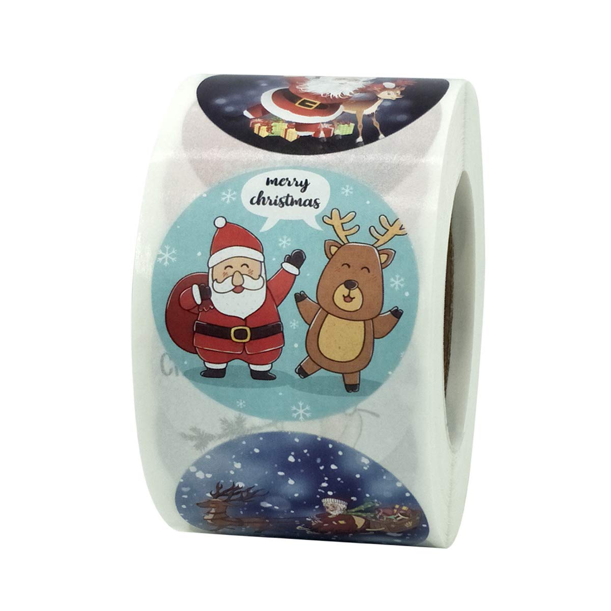 500pcs Christmas Stickers Roll - 1.5" Santa Claus Elk Merry Christmas Round Labels for Envelopes Gift Bags Wrapping Holiday Decoration (A)