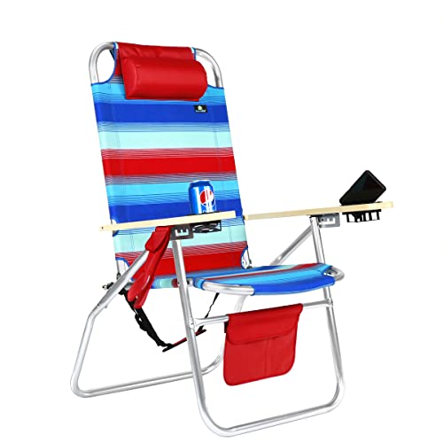 Deluxe XL Wide Tall Plus Size Aluminum Folding Big Heavy Duty 17 inches High Seat Beach Chair for Adults, 300 lb Load