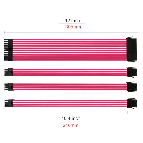 Vetroo PSU Extension Cable Sleeved Customization Mod PC Power Supply Cable, Soft Nylon Braided with Comb Kit 18AWG ATX/EPS/8 Pin PCI-E/6+2 Pin PCI-E (Pink)