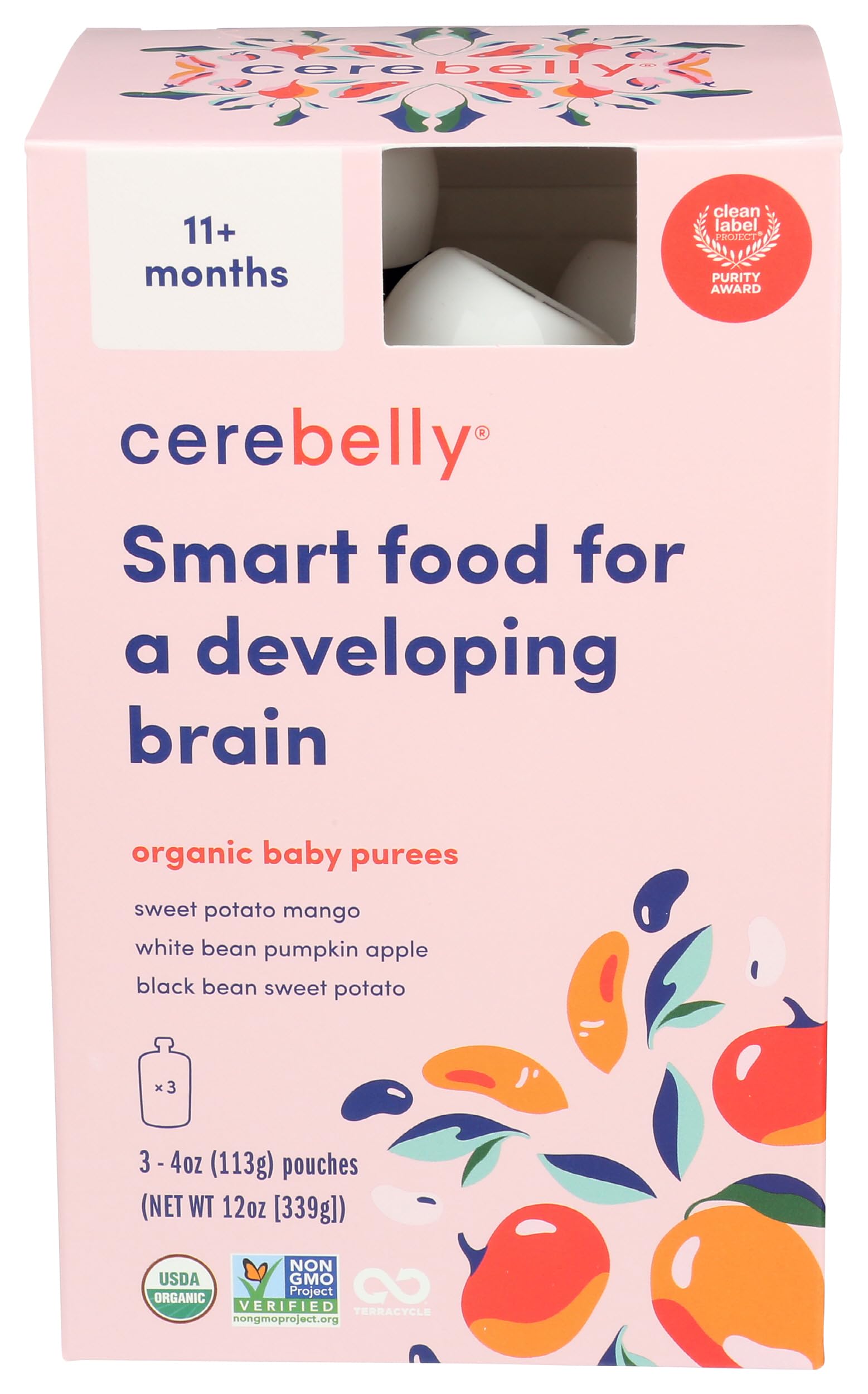 CEREBELLY Organic 11+ Months Variety Pack Baby Purees 3 Count, 4 OZ