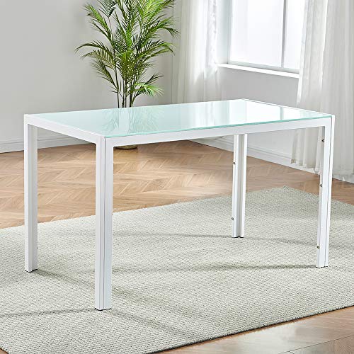 IDS Online Deluxe Glass Dining Table Set 7 Pieces Modern Design With Faux Leather Chair Elegant Style Anti Dirt, White