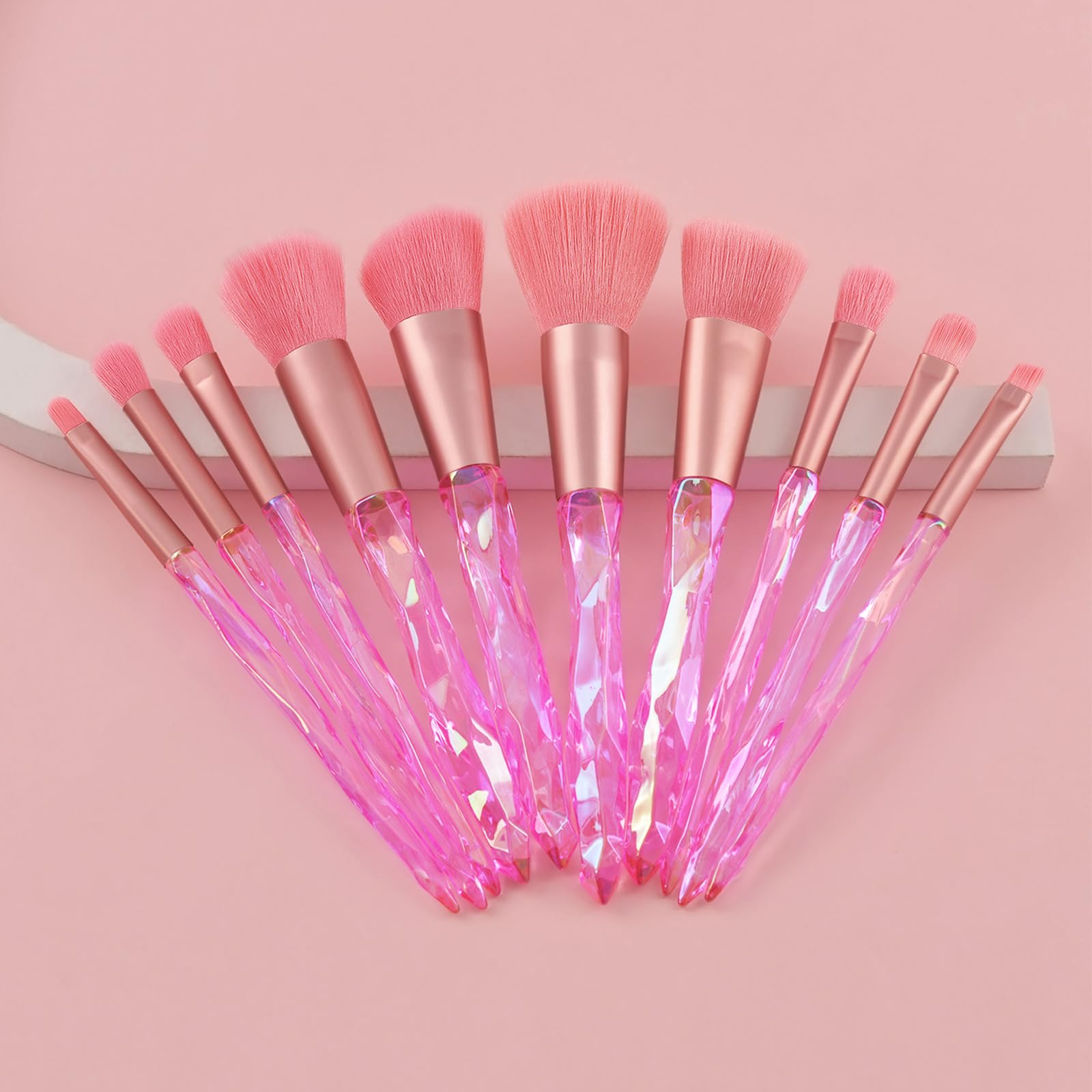 Kingtree Makeup Brushes, 10PCS Pink Crystal Makeup Brush Set Premium Synthetic Foundation Powder Concealer Eyeshadow Makeup Brush Kit, Professional Make Up Brush Set for Girls and Ladies