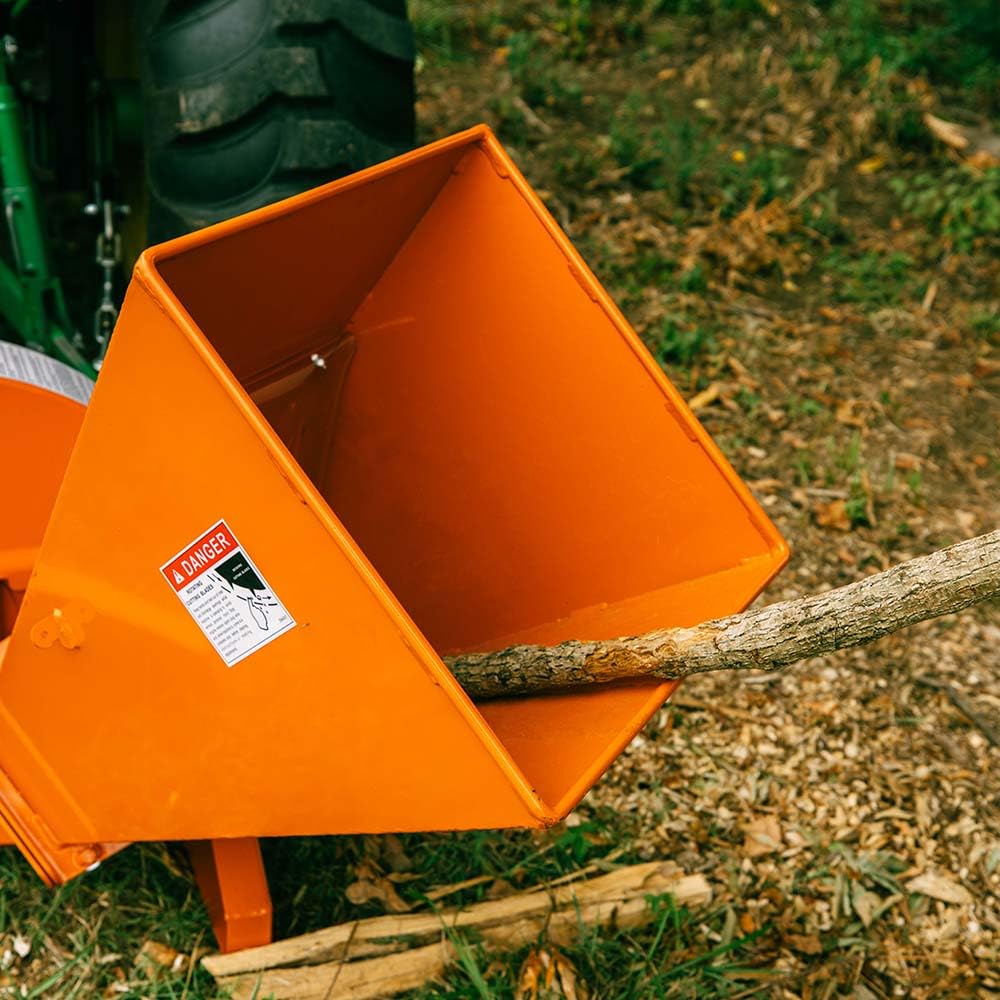 Titan Attachments 3 Point Wood Chipper, PTO Driven for Tractors Up to 70HP, 3 Point Hitch Mounting, Self-Feeding Chute, Adjustable Discharge, Reversible Blades, Shredder Mulcher Operates at 540 RPM