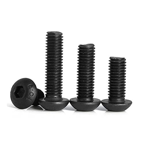 50pcs M2.5×10mm Black Alloy Steel Button Head Round Head Hex Socket Cap Screw Bolt ISO7380 Black Oxide