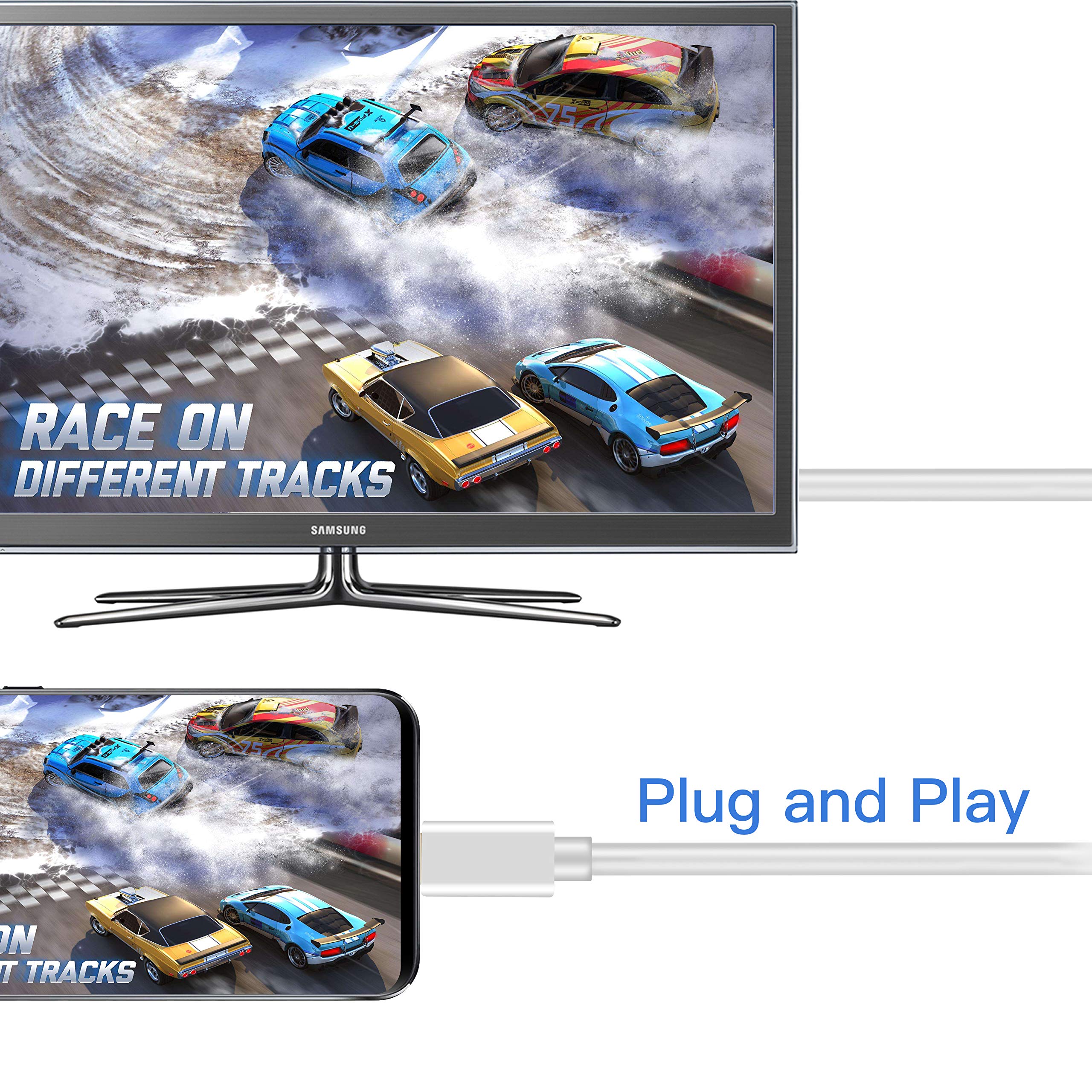KUYIA USB C to HDMI Cable 6 Feet 4K@60Hz Thunderbolt 3 to HDMI Compatible with MacBook Pro 2018 2019, iPad Pro, MacBook Air 2018 2019, Surface Book 2, iMac, ChromeBook, Galaxy S9 (White)