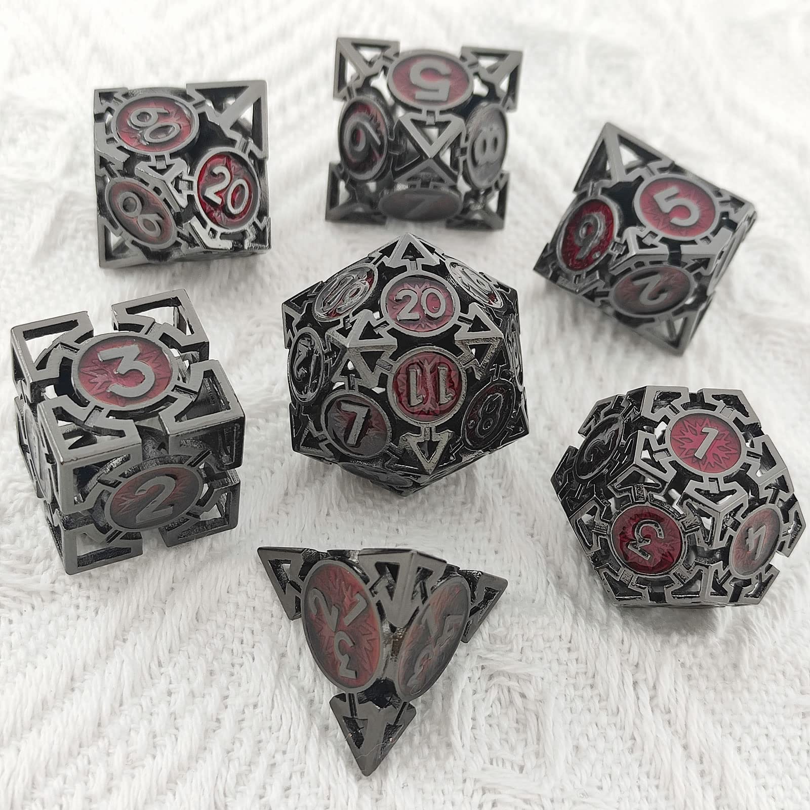 AHDKEJG DND Dice Set D&D Metal Hollow Dungeons and Dragons Polyhedral Dice 7pcs D20 D12 D6 Trpg MTG Pathfinder D and D Number Card Table Game Accessories Gift Bag - Silver Blue