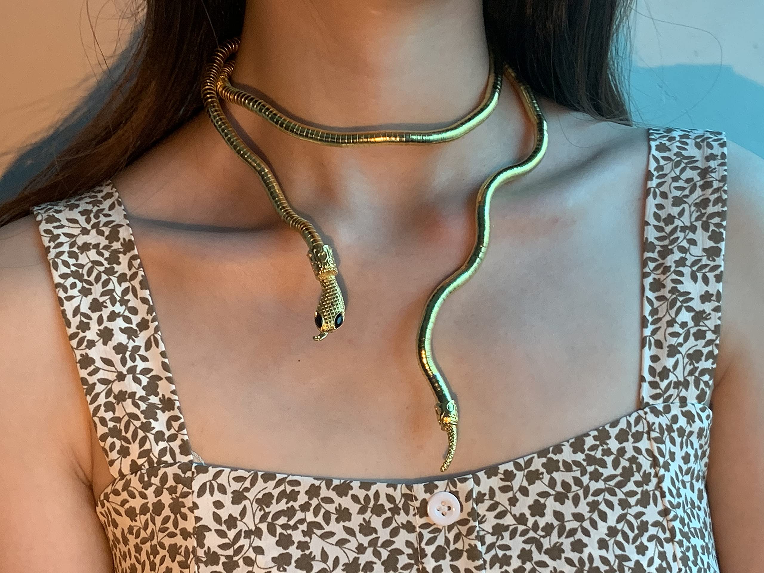 LAKIYOYO Bendable Snake Bracelet for Women Adjustable Punk Snake Choker - Flexible Multi-Purpose Medusa Necklace Hollween Jewelry（gold）