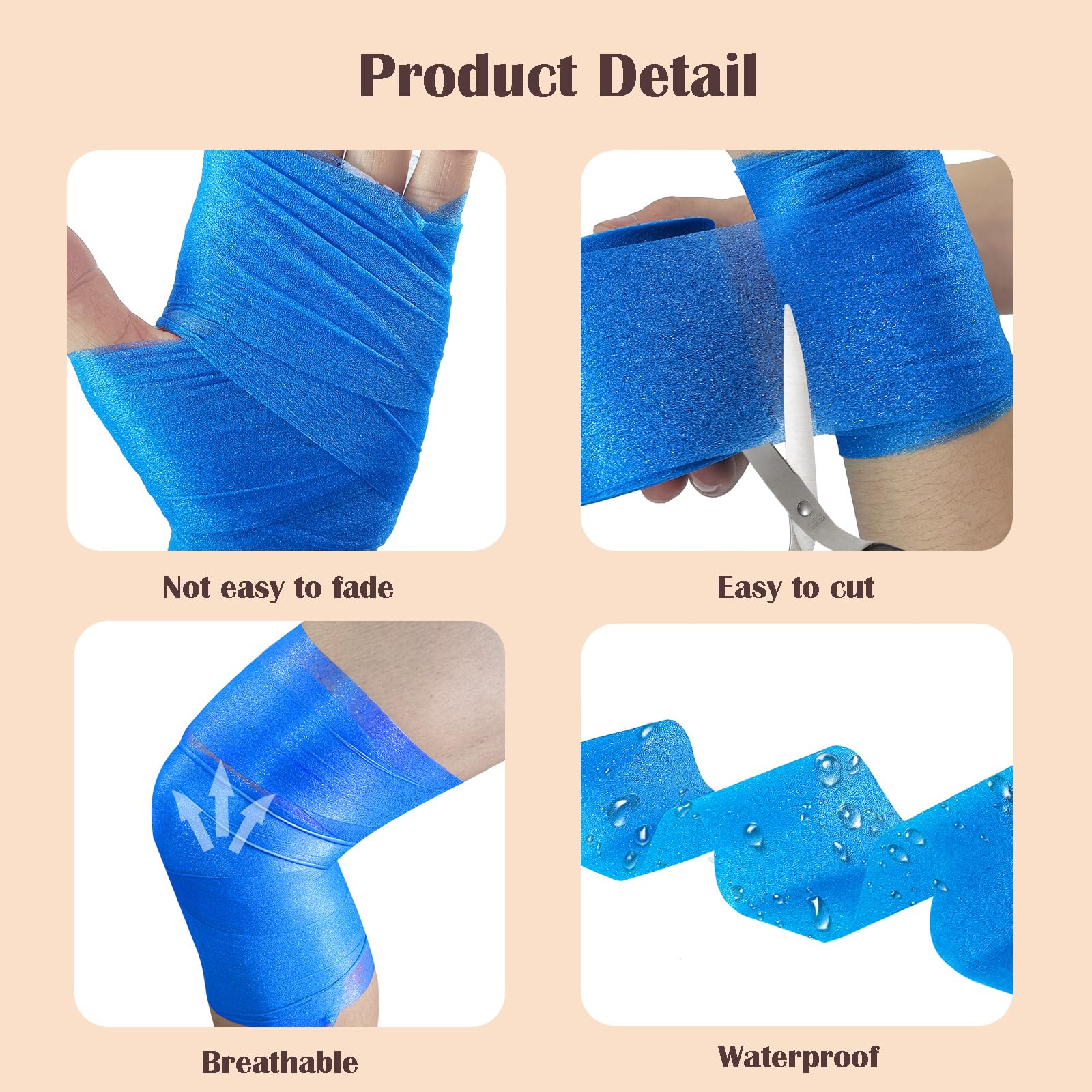 4 Pieces Foam Underwrap Tape Bandage Wrap Sports Pre-wrap Athletic Tape for Elbow Ankles Wrists Hands and Knees (Black&Red&White&Blue)