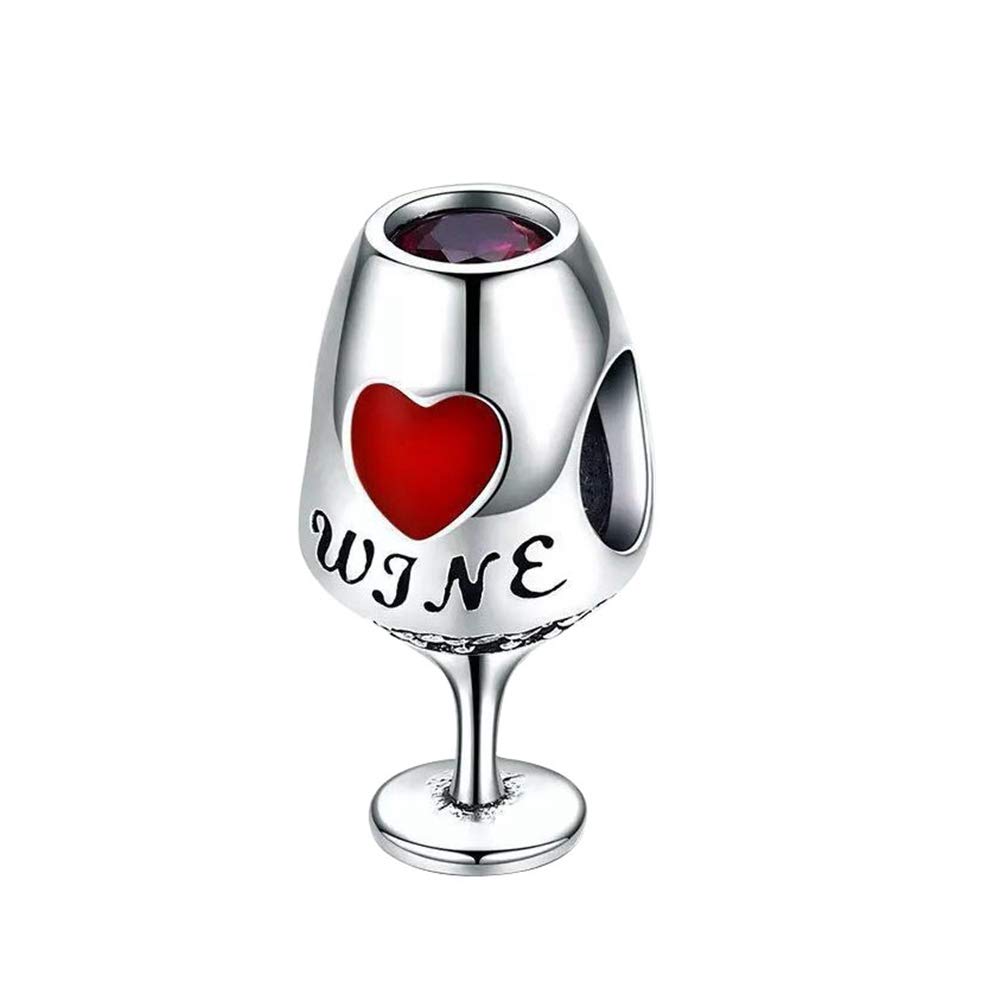 ABAOLA Cup Charm 925 Sterling Silver Charm Beads fit Pandora Bracelet & Necklace ļ¼3mmļ¼ (Red Heart & Wine Cup)