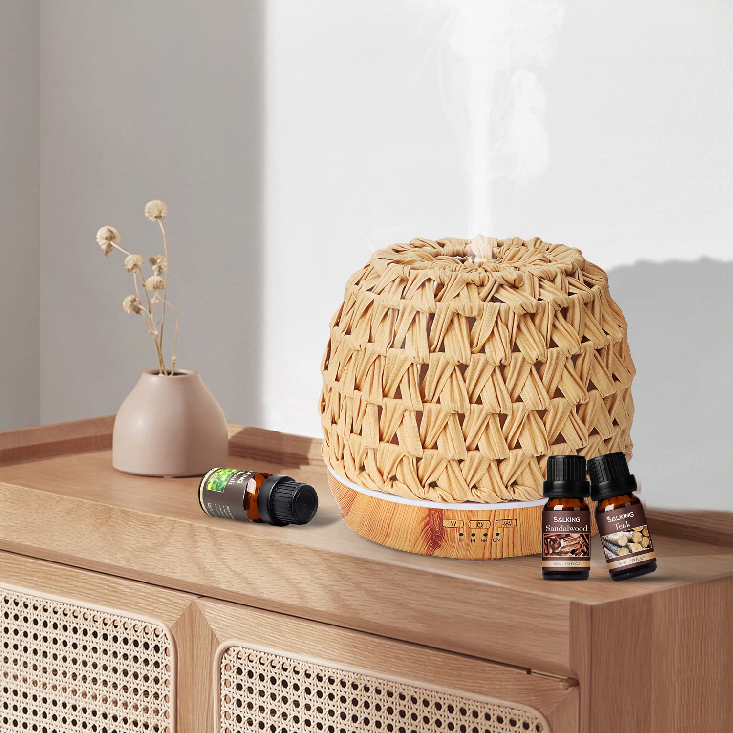 500ml Essential Oil Diffuser, Woven Rattan Diffusers for Essential Oils, Aromatherapy Diffuser for Large Room, Gift for Women