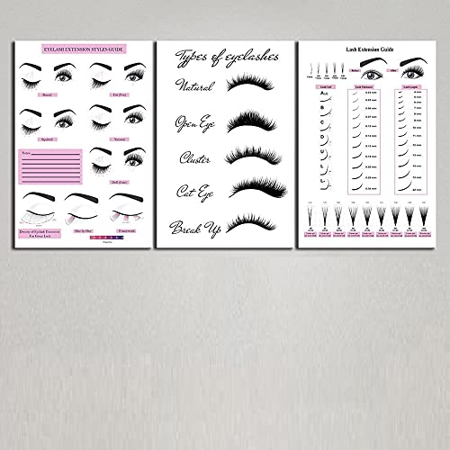 3 piece wall art, Eyelash Extension Guide Posters Print Lash Extension Form Beauty Salon Art Canvas Painting Decor Eyelash Technician Forms 40x60cmx3 Unframed