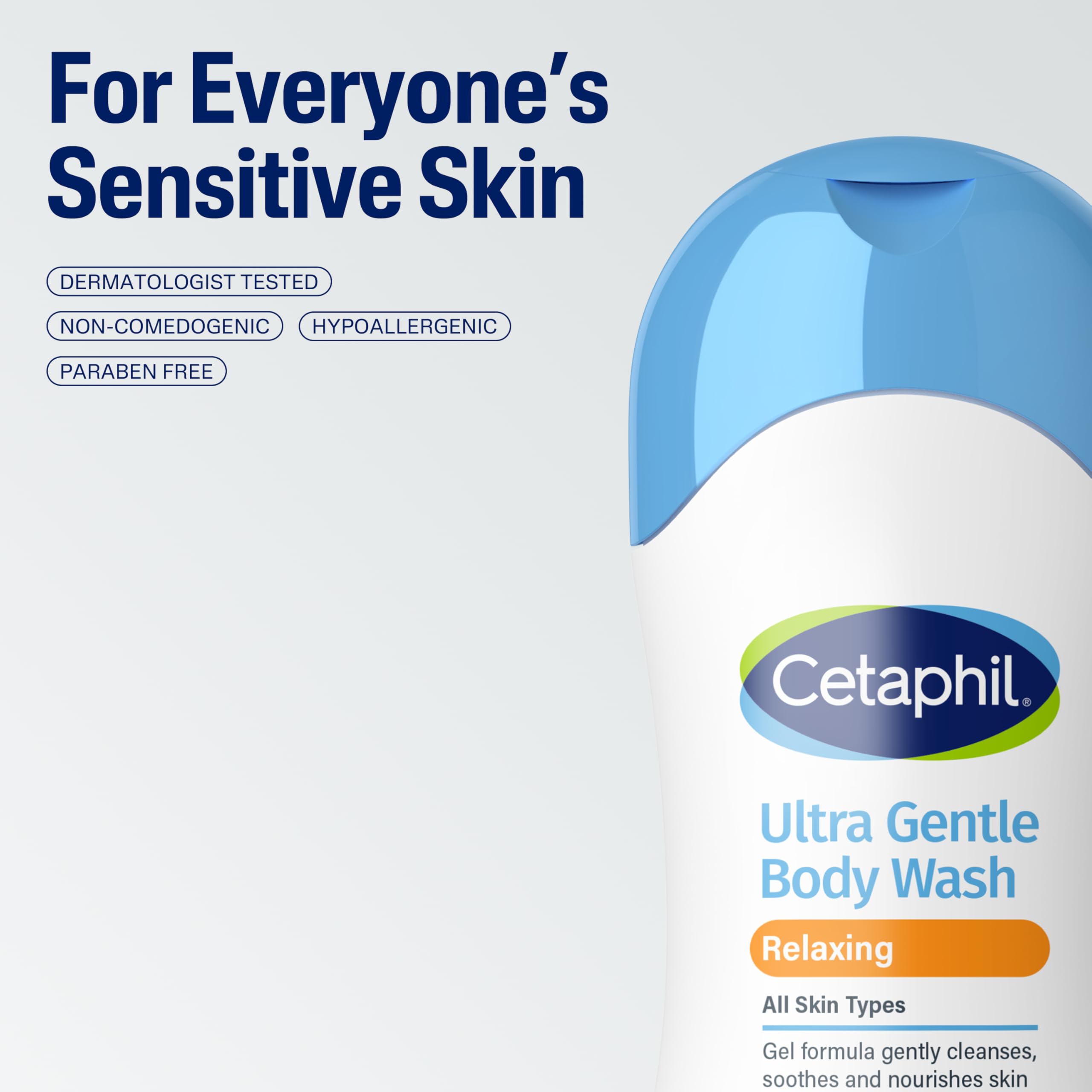 Cetaphil Ultra Gentle Refreshing Body Wash, For Dry to Normal, Sensitive Skin, 16.9oz, with Aloe Vera, Calendula, Vitamin B5, Hypoallergenic, Fragrance Free, Dermatologist Tested
