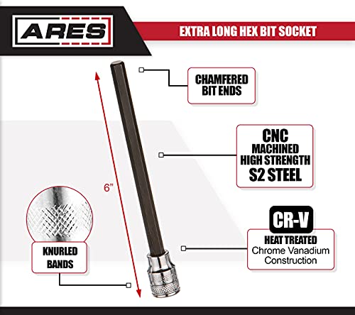 ARES 70281-5/16-Inch Extra Long Hex Bit - S2 Bit Provides Greater Torque - Precisely Machined Hex Bit Ends with 3/8-Inch Drive Heat Treated Chrome Vanadium Steel Sockets