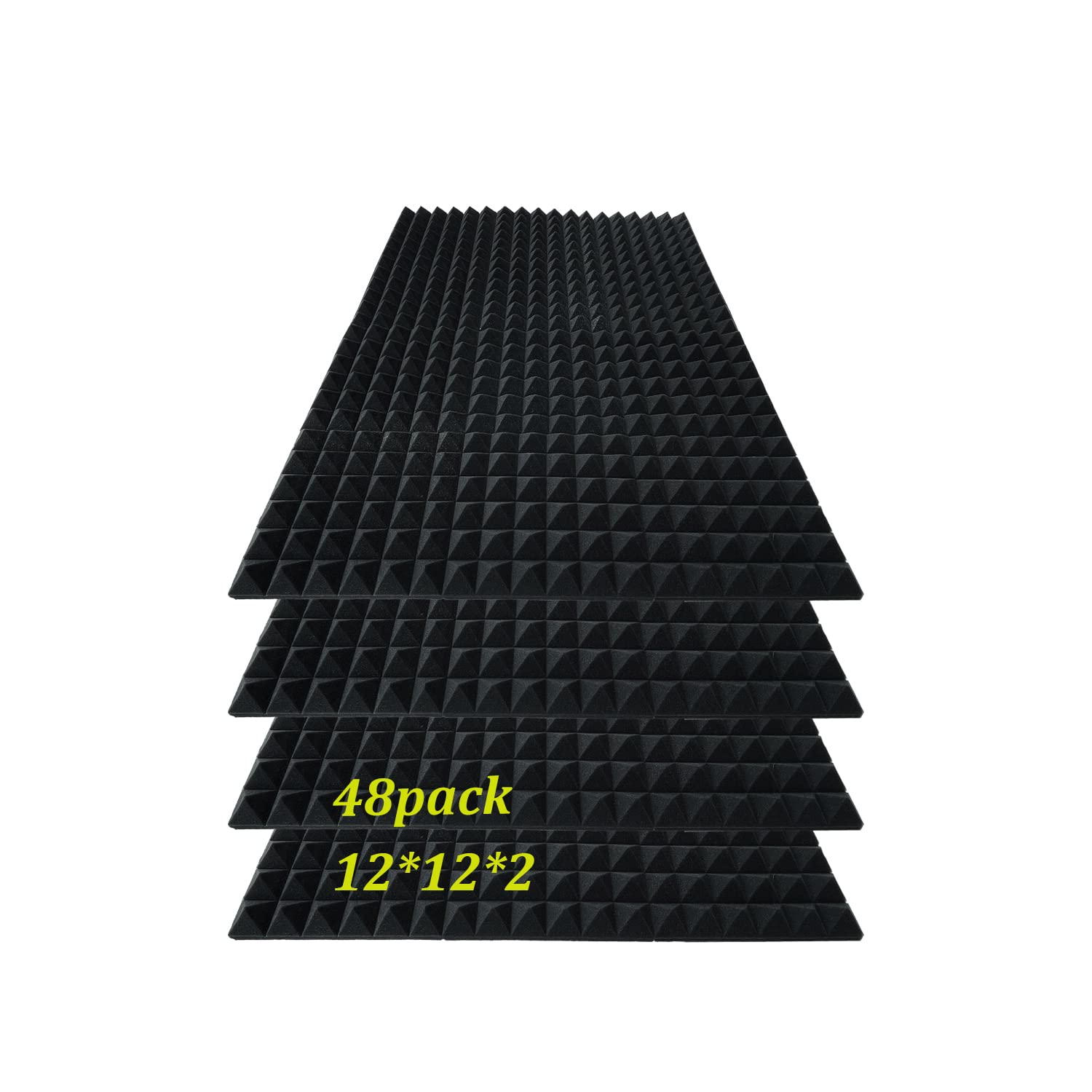 48pack Acoustic Foam Panels BLACK Pyramid foam board 12" Γ 12β Γ 2β