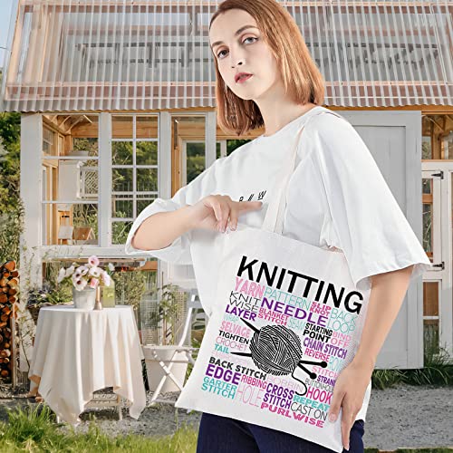 LEVLO Sewing Knitting Canvas Tote Bag Knitting Gift For Knitter Crochet Shoulder Bag For Crochet Lovers (Knitting Tote)