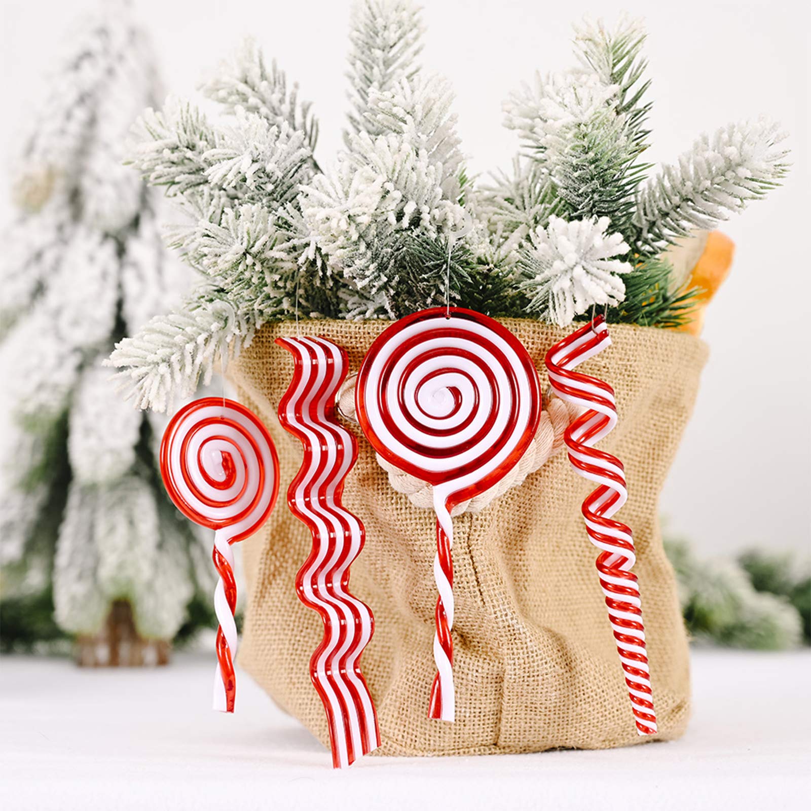 8 Pack Christmas Lollipop Ornament Christmas Tree Ornament Christmas Candy Hanging Decorations for Holiday Home Party (4 Styles)