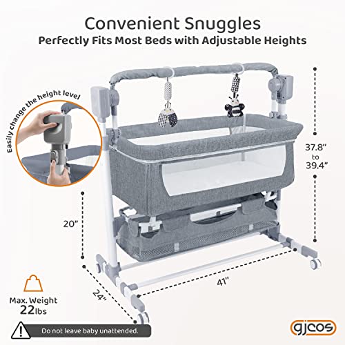 GJCOS Electric Rocking Bedside Bassinet (Grey) - 4 in 1 Automatic Swaying Mesh Baby Bassinet Bedside Sleeper with 5 Swing Motions, 3 Timer Setting & Bluetooth Music Control - Co Sleeper Bassinet