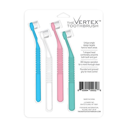Vertex Toothbrushes, Unique Dental Tool-Inspired Design, Pink/White/Blue/Green, 4 Count