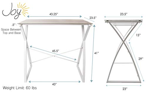 Stand Steady Joy Standing Desk | 43in Large Glass Desk | Modern Standing Desk with Tempered Glass Desktop & Wood Print | Tall Desk & Reception Table | Stand Up Desk for Home & Office (Wood Print)