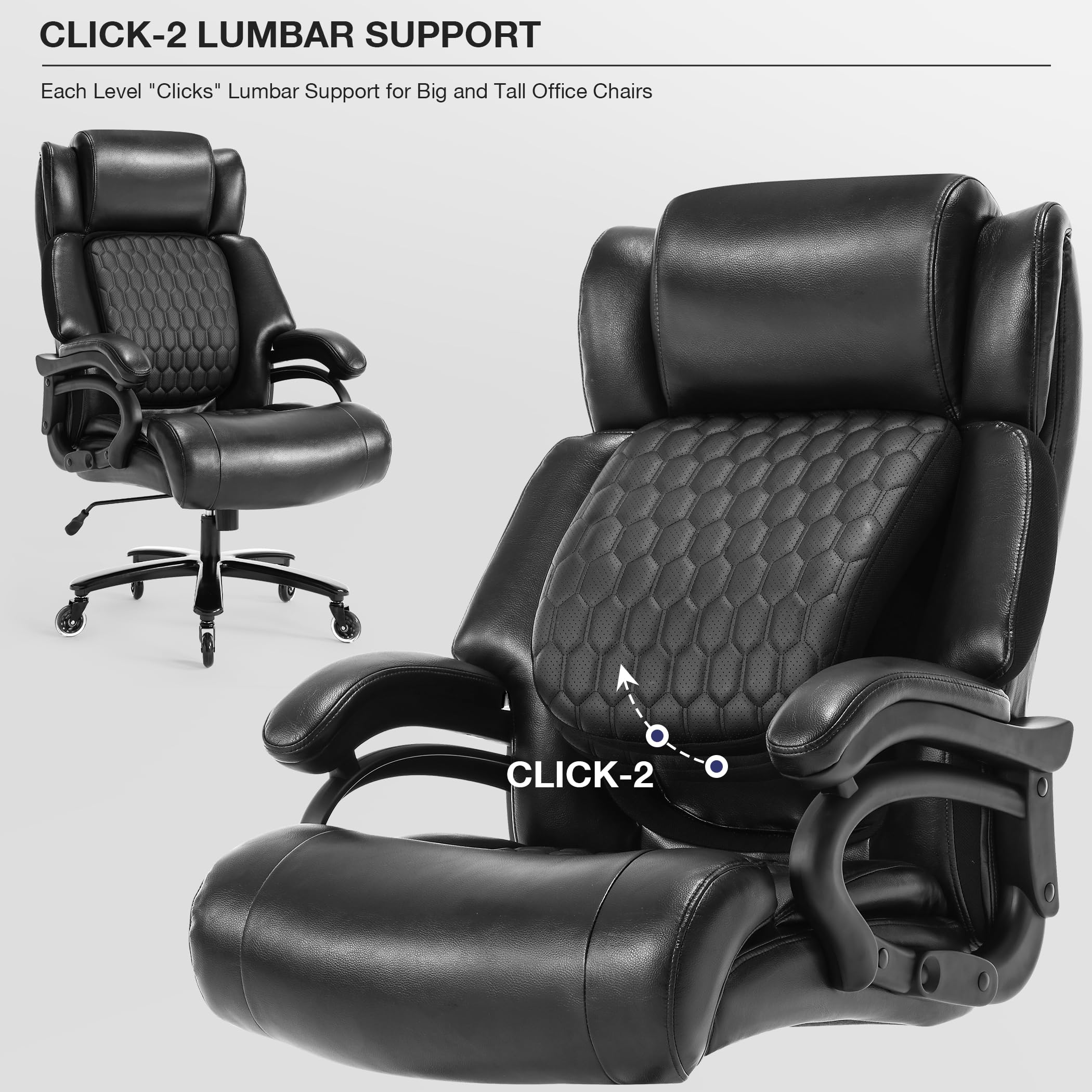 500lbs Big and Tall Office Chair Click2 Lumbar Support Ergonomic Executive Office Chair for Heavy People Wide Seat Home Office Desk Chair with Quiet Rubber Wheels Heavy Duty Metal Base Computer Chair